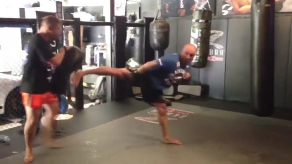 Joe Rogan teaches GSP the turning side kick - Real Confidence With Women